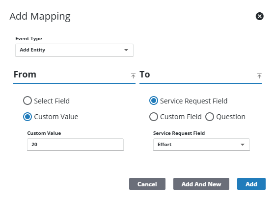Add Service Request Template Asset Mapping