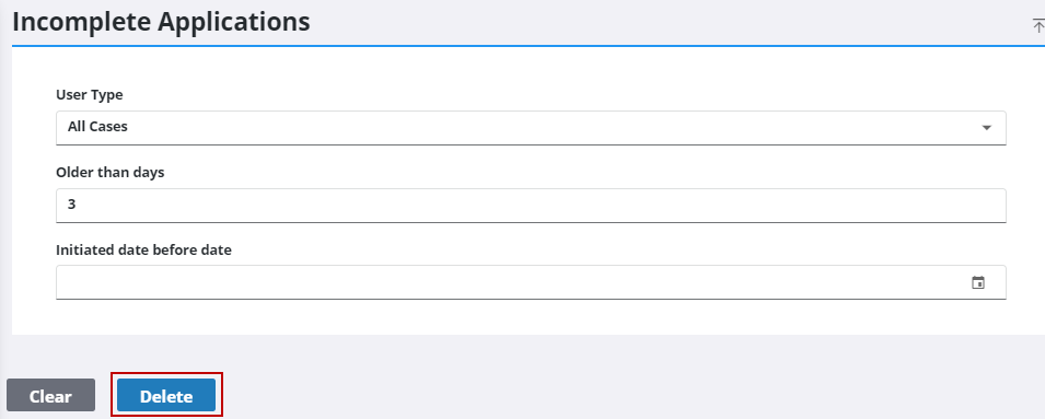 Remove Incomplete Applications