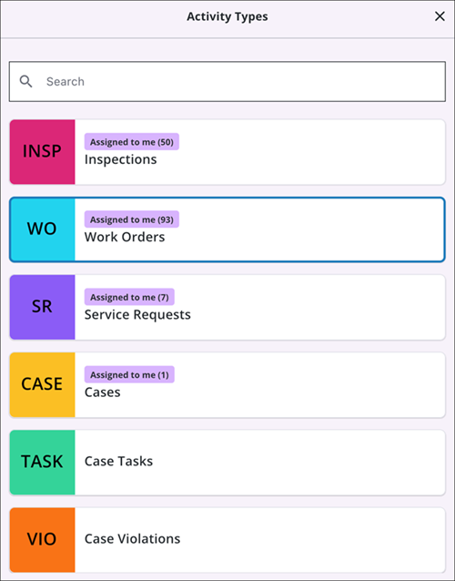 View Work Activity Lists and Summary Cards