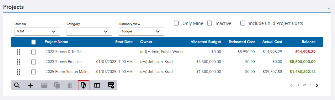Export CSV of Projects