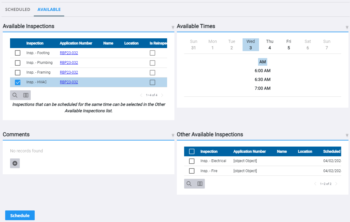 Bulk Inspection Scheduling