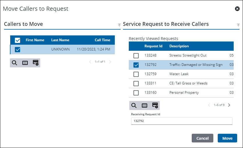 Move Calls to a Different Service Request