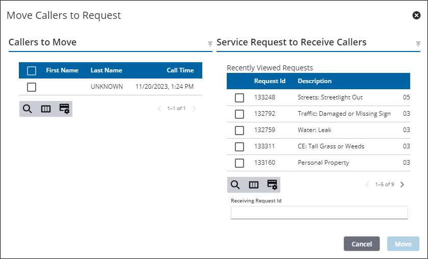 Move Calls to a Different Service Request