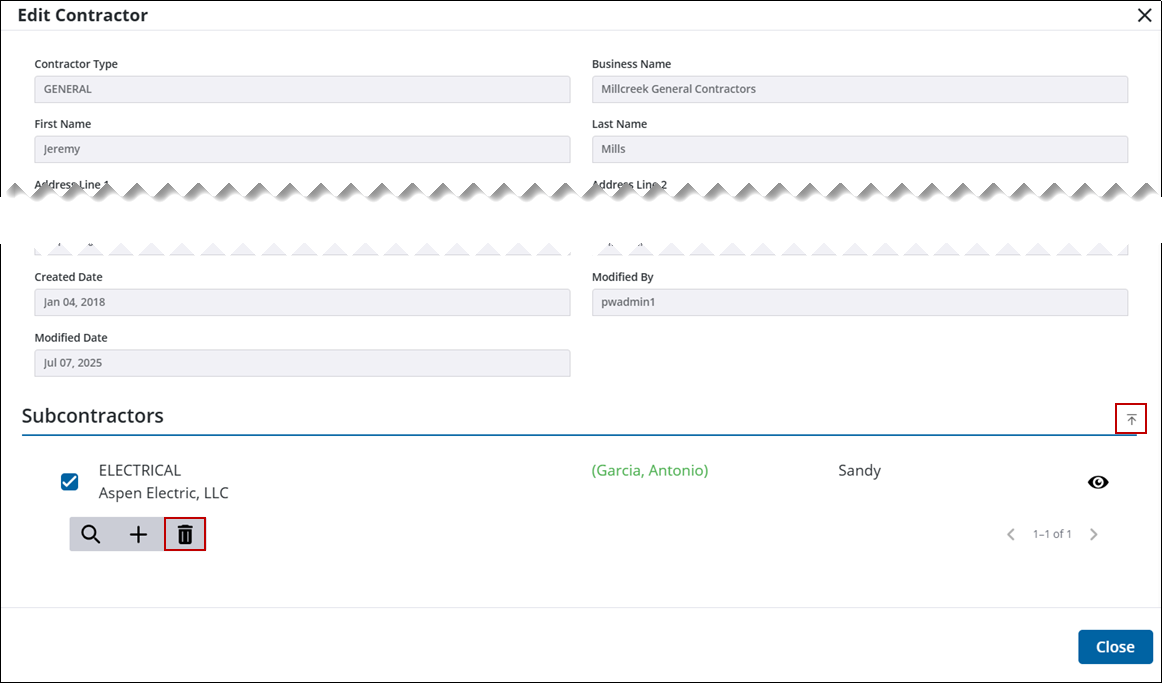 Remove a Subcontractor