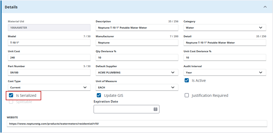 Add Serialized Material