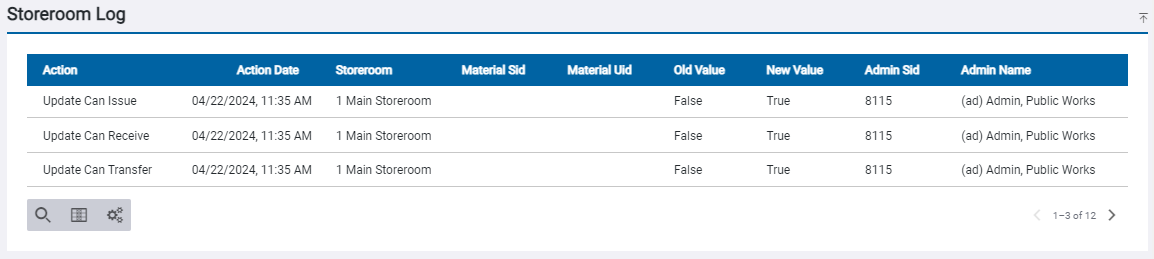 View the Storeroom Log