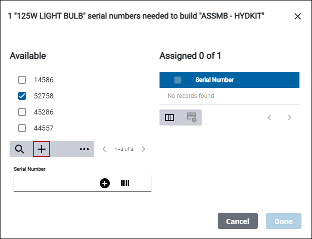 Receive an Assembly with Serialized Material