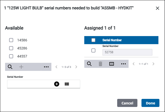 Receive an Assembly with Serialized Material